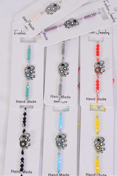 Bracelet Elephant Rhinestone Multi / 12 pcs = Dozen Pull-String ...