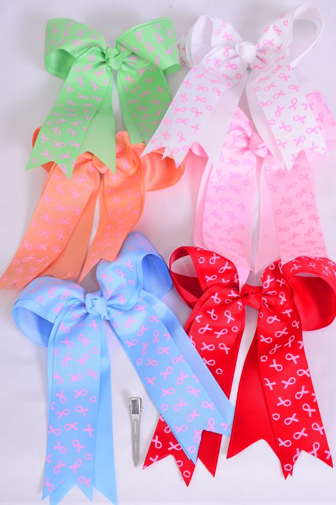 Hair Bow Long Tail Double Layered Pink Ribbon Grosgrain Bow-tie / 12 ...