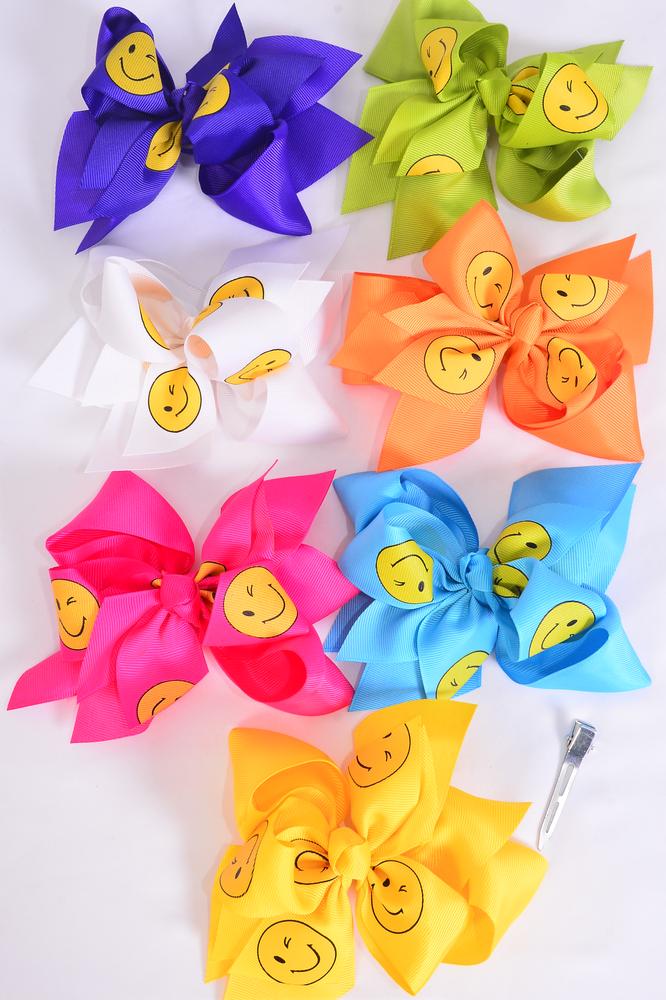 Hair Bow Jumbo Emoji Smiley Face Double Layered Grosgrain Bow-tie ...