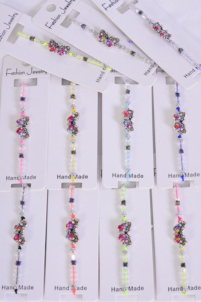 Bracelet Enamel Butterfly Multi / 12 pcs = Dozen Pull-String ...