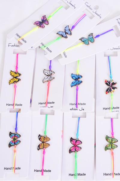 Bracelet Butterfly Enamel Gradient Tiedye Strings Multi / 12 pcs ...