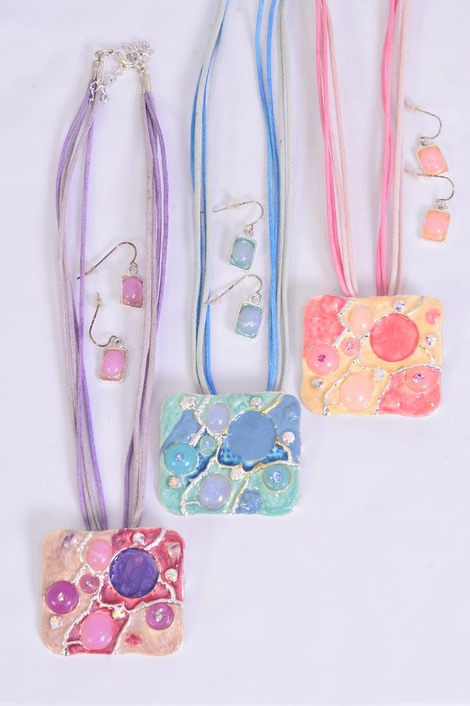 Necklace Sets Enamel Pendent Rhinestones/Sets Pendant Size 2"x 1.75 ...