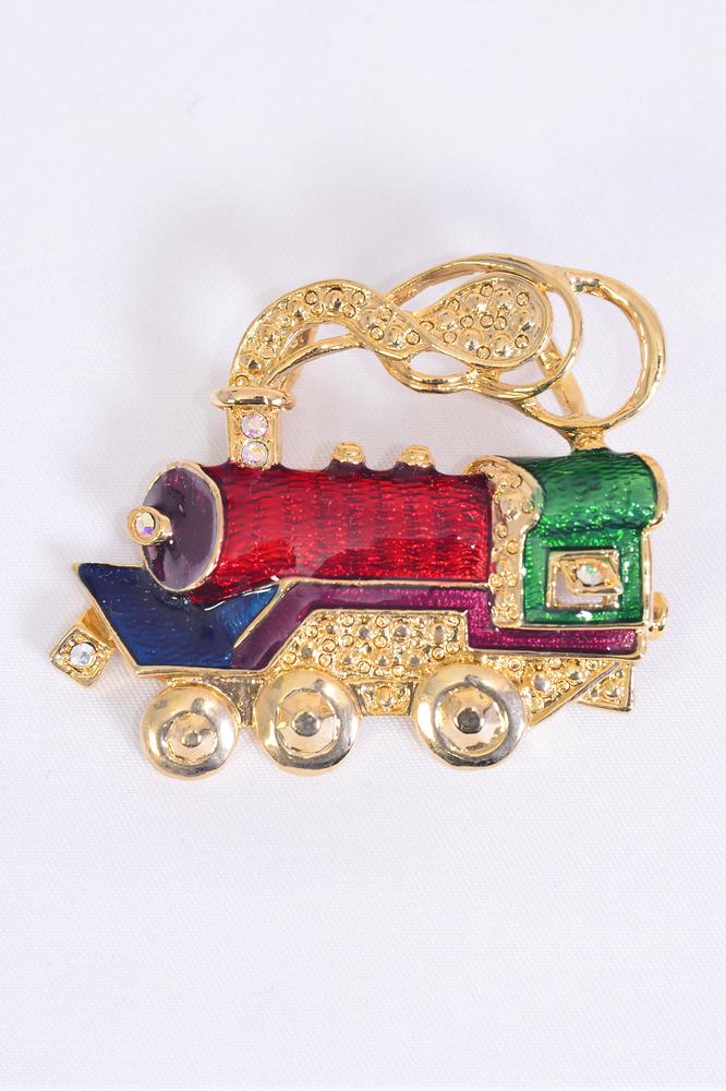 Brooch Enamel Train Rhinestones / PC Size - 2" x 1.5" Wide , Come With ...