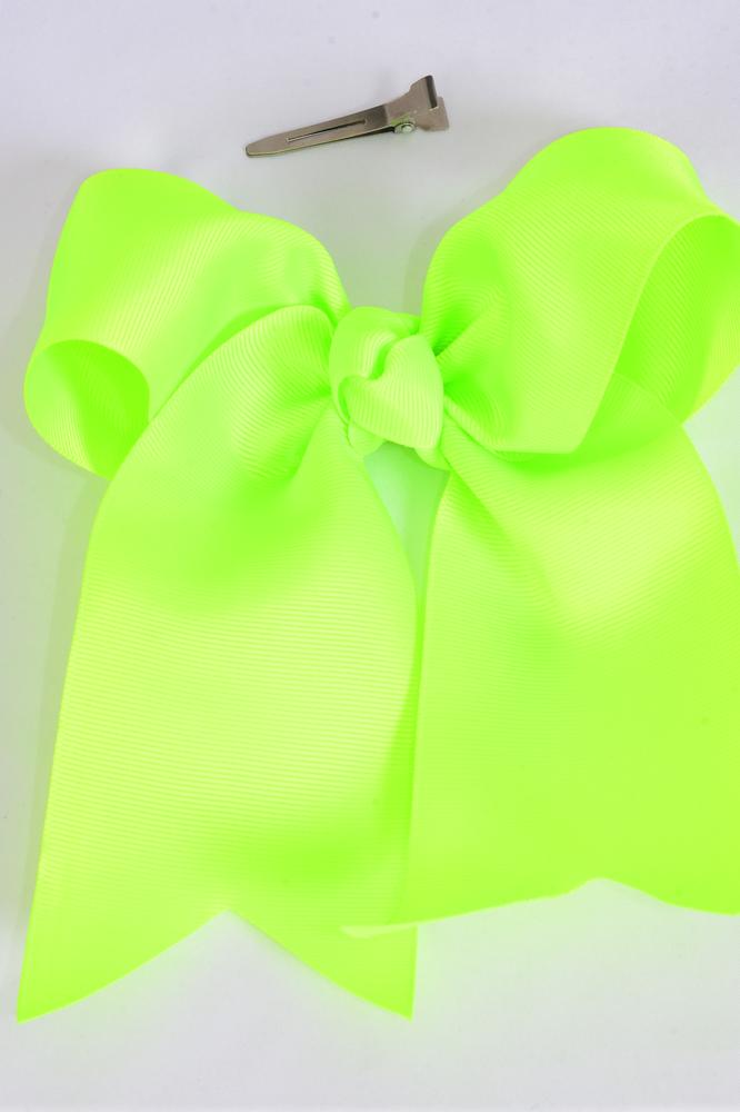Hair Bow Extra Jumbo Long Tail Cheer Type Bow Neon Green Grosgrain Bow ...