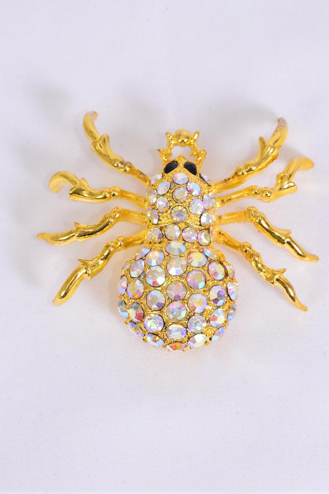 Brooch Spider Iridescent Rhinestones / 12 PCS = Dozen Size - 1.75" x 1. ...