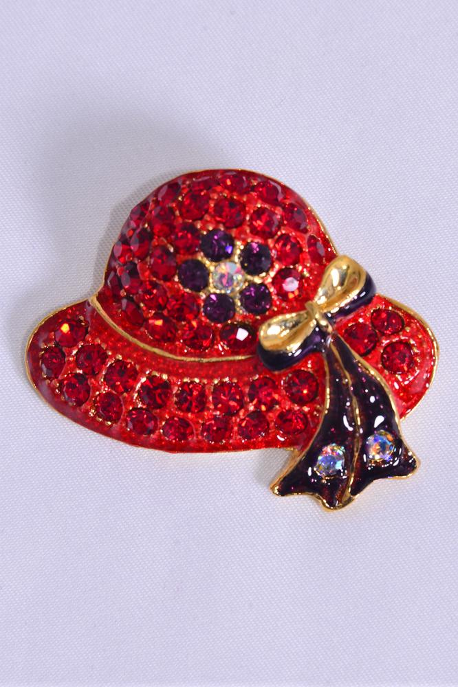 Brooch Red Hat Rhinestone / 12 pcs = Dozen Red Hat , Size - 1.75" x 1. ...