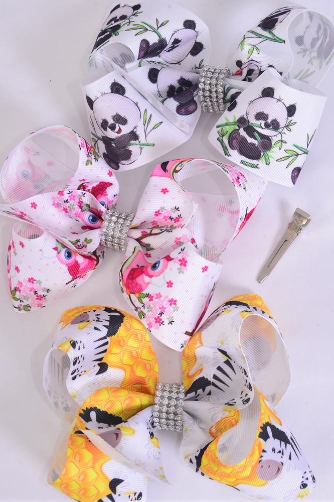 Hair Bow Jumbo Owl Zebra Panda Bear Mix Grosgrain Bow-tie / 12 pcs Bow ...